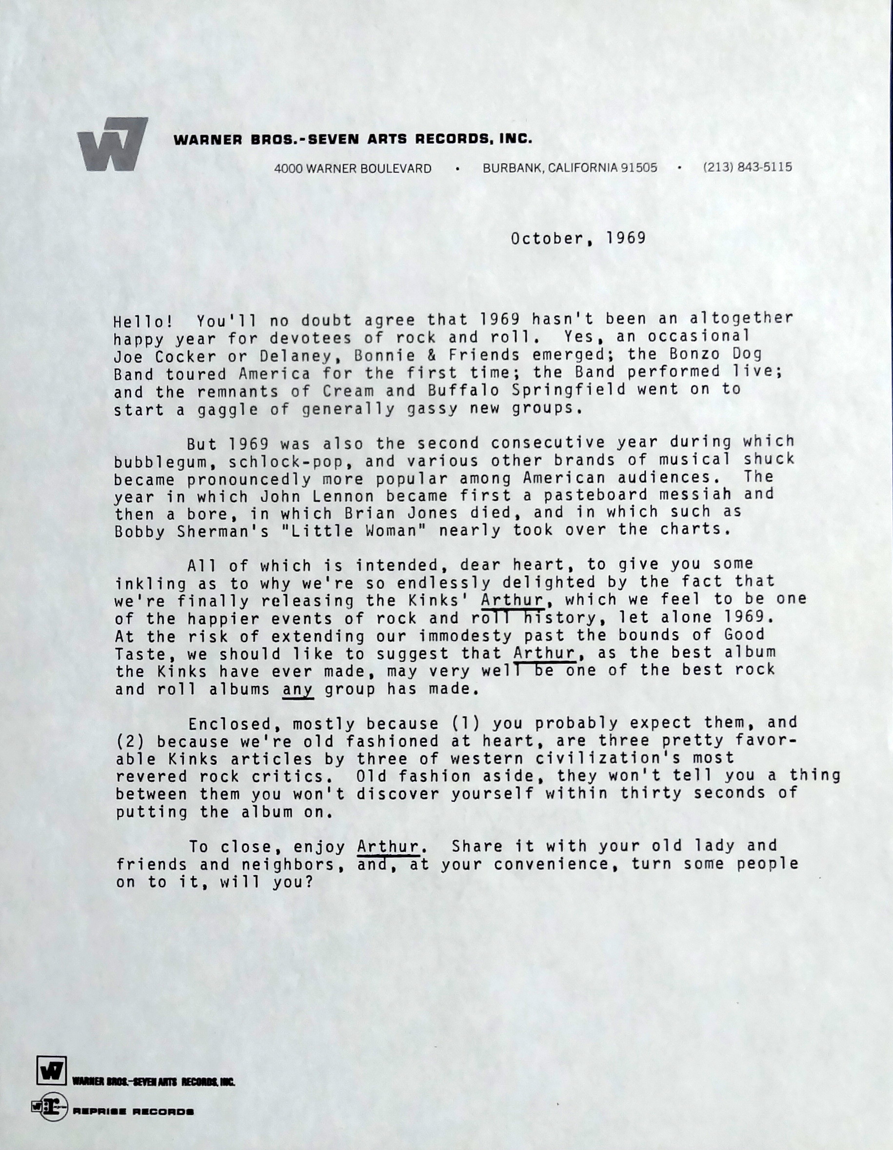 From The Stacks: The Kinks-Arthur (Press Kit) – Why It Matters